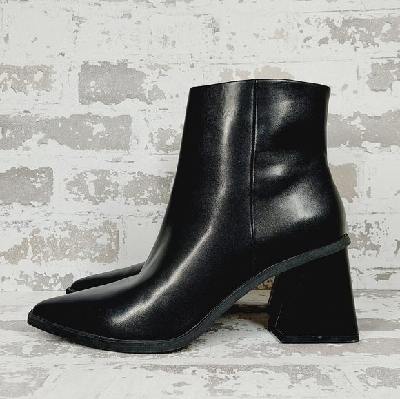 bp | Shoes | Bp Loren Black Faux Leather Pointed Toe Block Heel Bootie ...